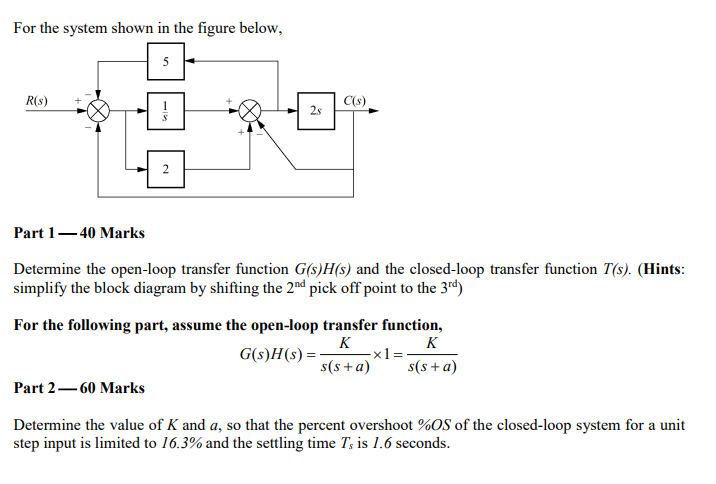 Solved For the system shown in the figure below, 5 R(s) 2s S | Chegg.com