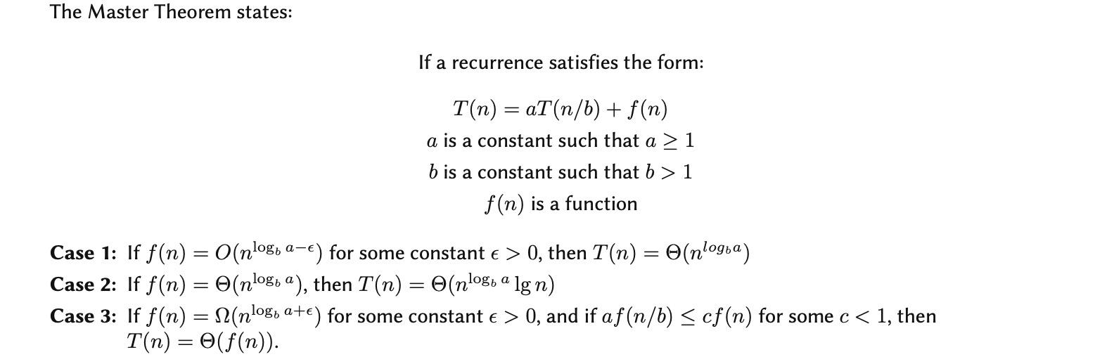 Solved The Master Theorem states: If a recurrence satisfies | Chegg.com