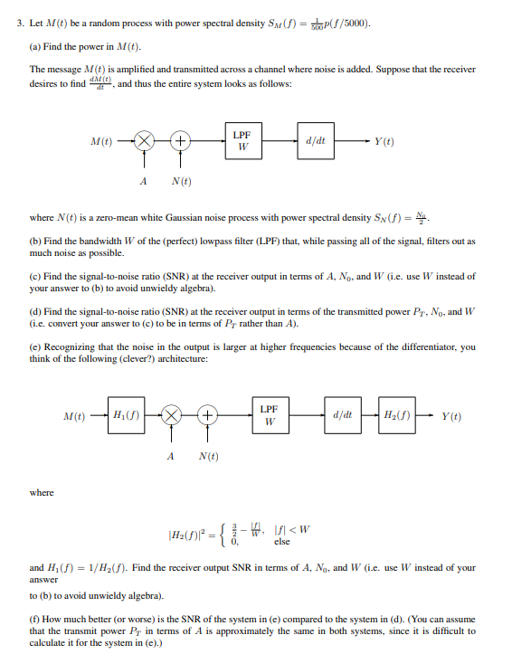Solved 3. Let M(t) be a random process with power spectral | Chegg.com