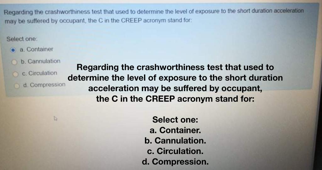 Solved Regarding the crashworthiness test that used to | Chegg.com