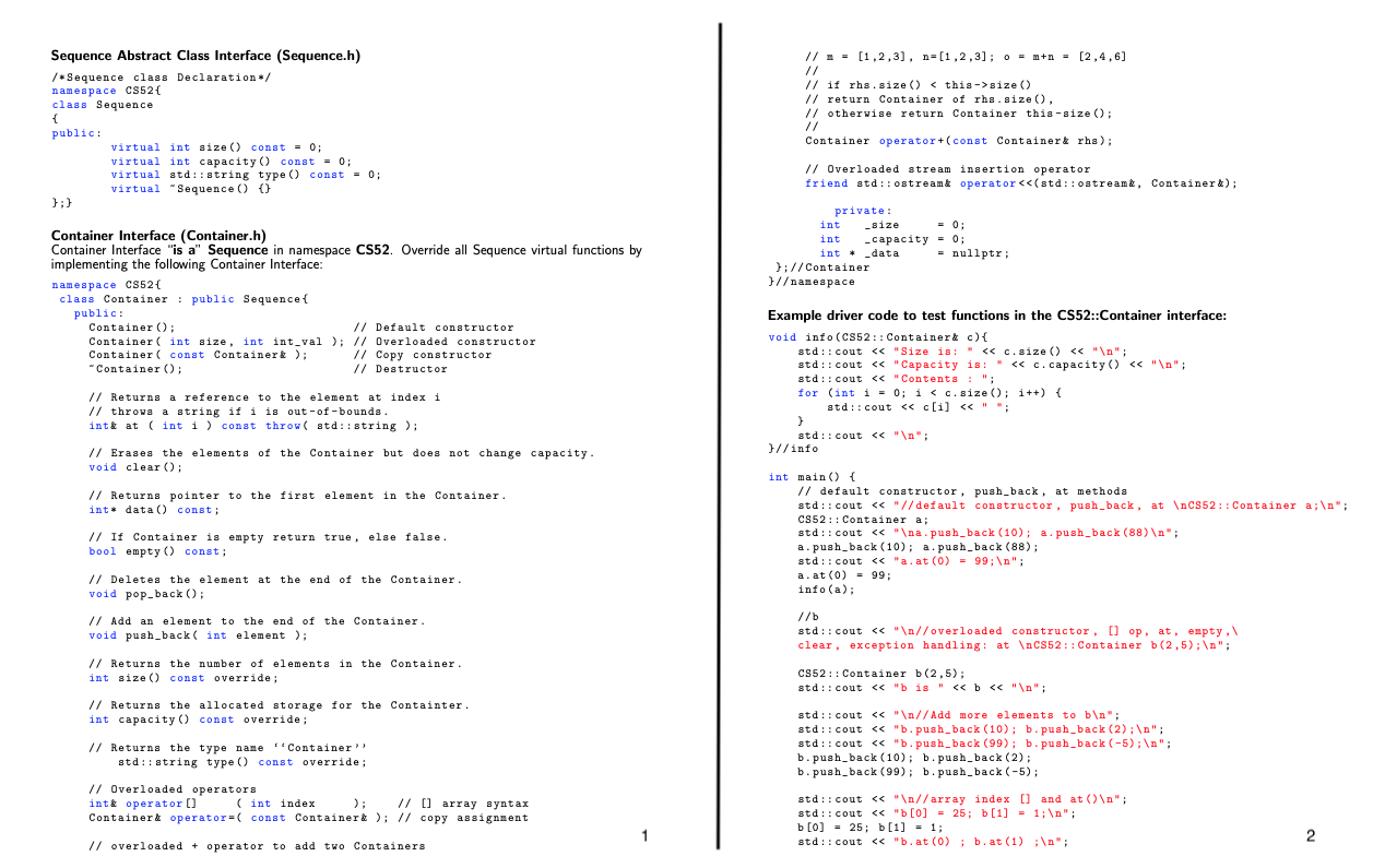 Solved Build An Integer Container Class Defined In Namespace 