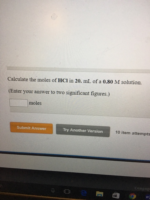 Solved Calculate the moles of HCI in 20. mL of a 0.80 M | Chegg.com