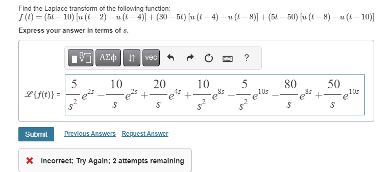 Solved Find the Laplace transform of the following function: | Chegg.com