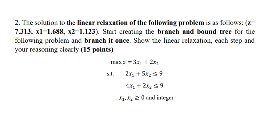 2. The solution to the linear relaxation of the | Chegg.com