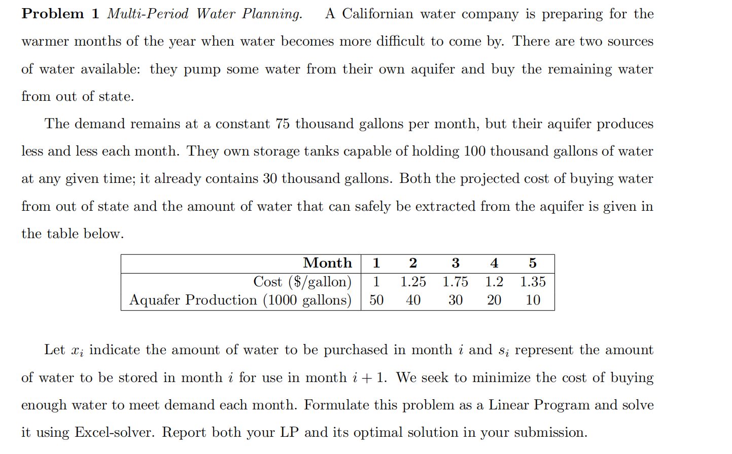 Solved Problem 1 Multi-Period Water Planning. A Californian | Chegg.com