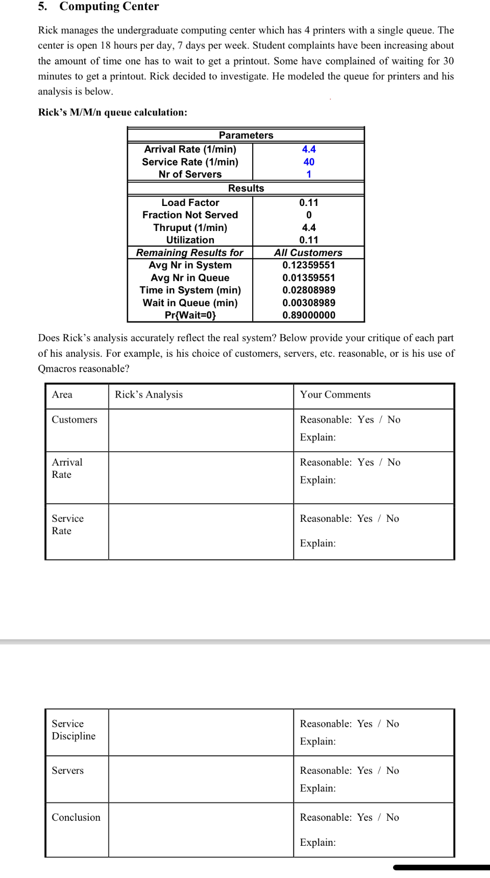 Solved Computing CenterRick manages the undergraduate | Chegg.com