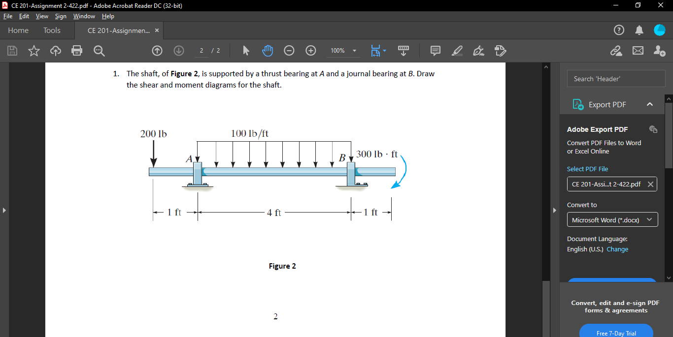 Solved A CE 201-Assignment 2-422.pdf - Adobe Acrobat Reader | Chegg.com