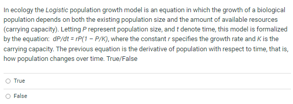 Solved In ecology the Logistic population growth model is an | Chegg.com