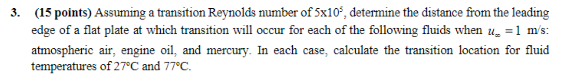 Solved 3. (15 points) Assuming a transition Reynolds number | Chegg.com