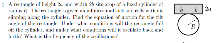 Solved 1. A rectangle of height 2a and width 2b sits atop of | Chegg.com