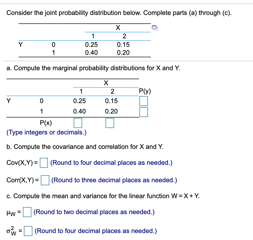 Solved Consider the joint probability distribution below. | Chegg.com