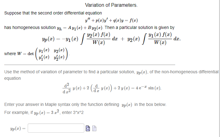Solved Variation of Parameters. Suppose that the second | Chegg.com