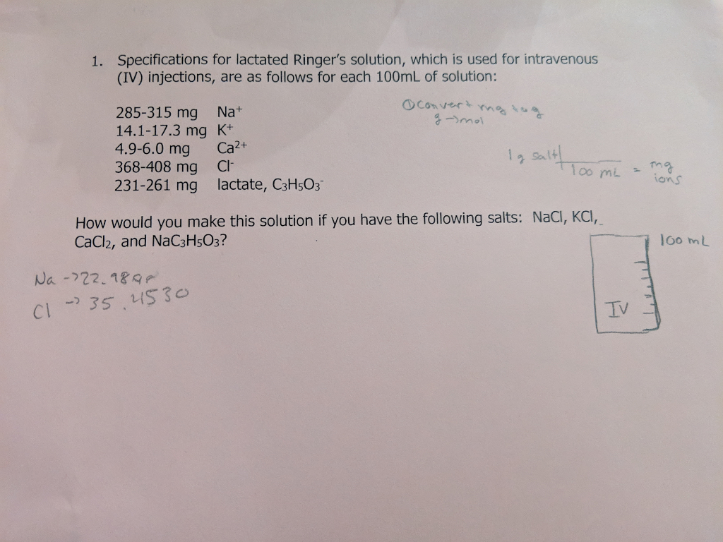 Solved Specifications for lactated Ringer's solution, which | Chegg.com