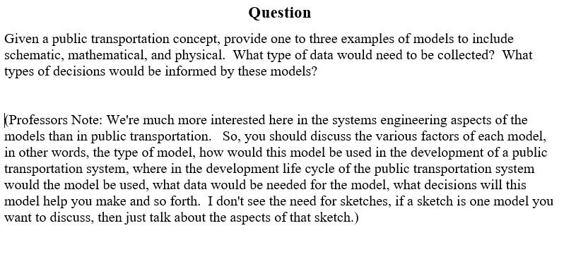 Solved Question Given a public transportation concept, | Chegg.com