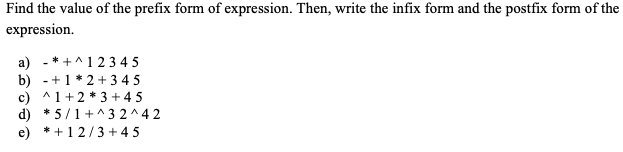 Solved Find the value of the prefix form of expression. | Chegg.com