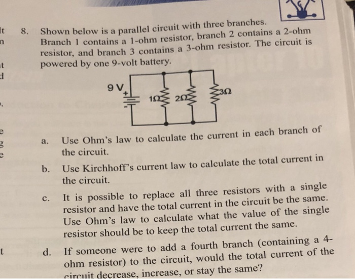 Solved 8. Shown below is a parallel circuit with three | Chegg.com