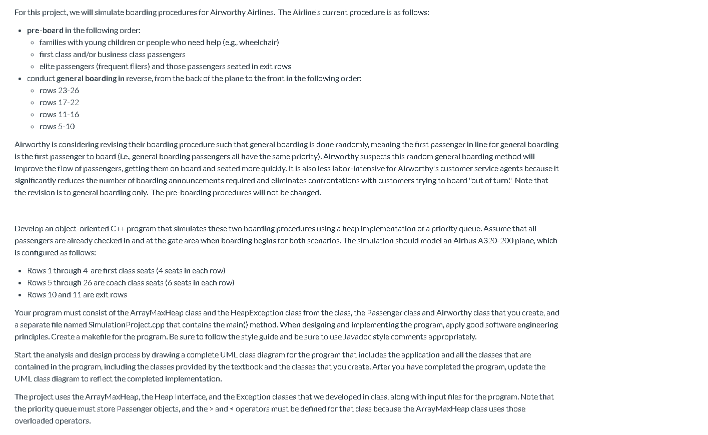 Solved For this project, we will simulate boarding | Chegg.com