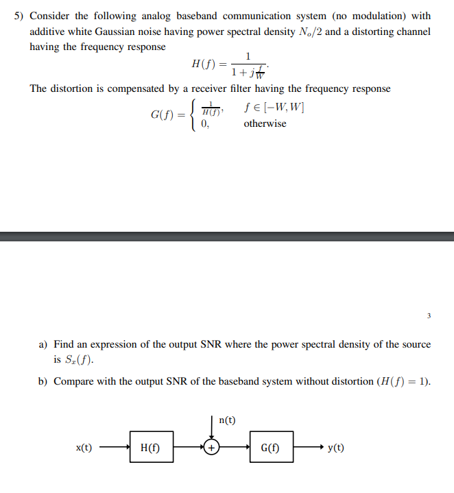 Solved Consider the following analog baseband communication | Chegg.com
