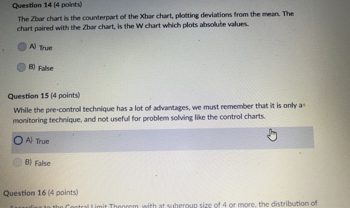 Solved Question 14 (4 points) The Zbar chart is the | Chegg.com