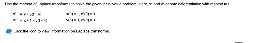Solved Use the method of Laplace transforms to solve the | Chegg.com
