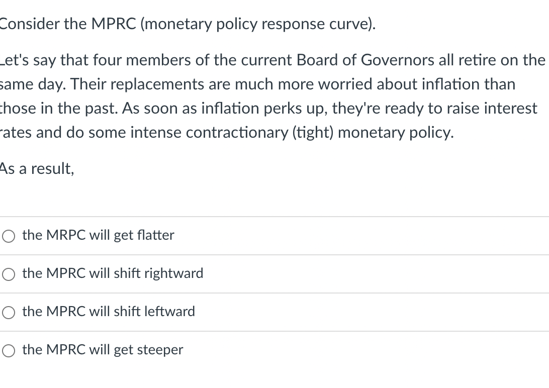 Solved Consider the MPRC (monetary policy response | Chegg.com