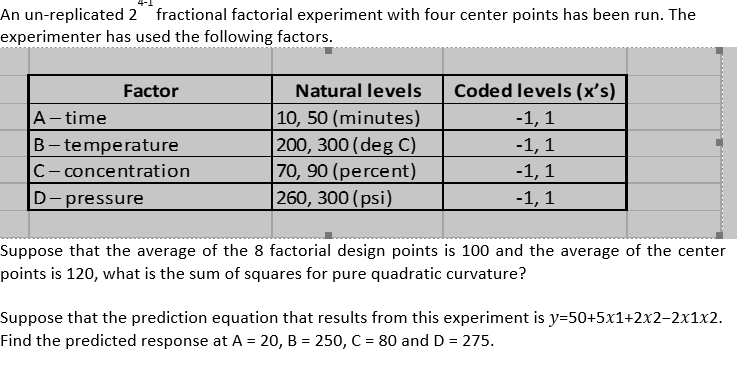 Solved 4. An un-replicated 24-1 fractional factorial | Chegg.com