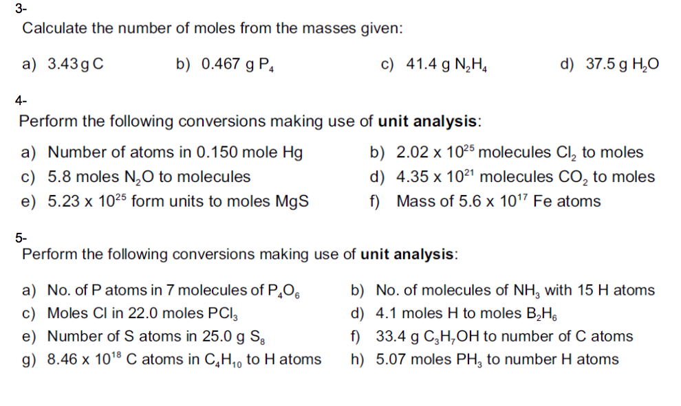 Solved 3- Calculate the number of moles from the masses | Chegg.com