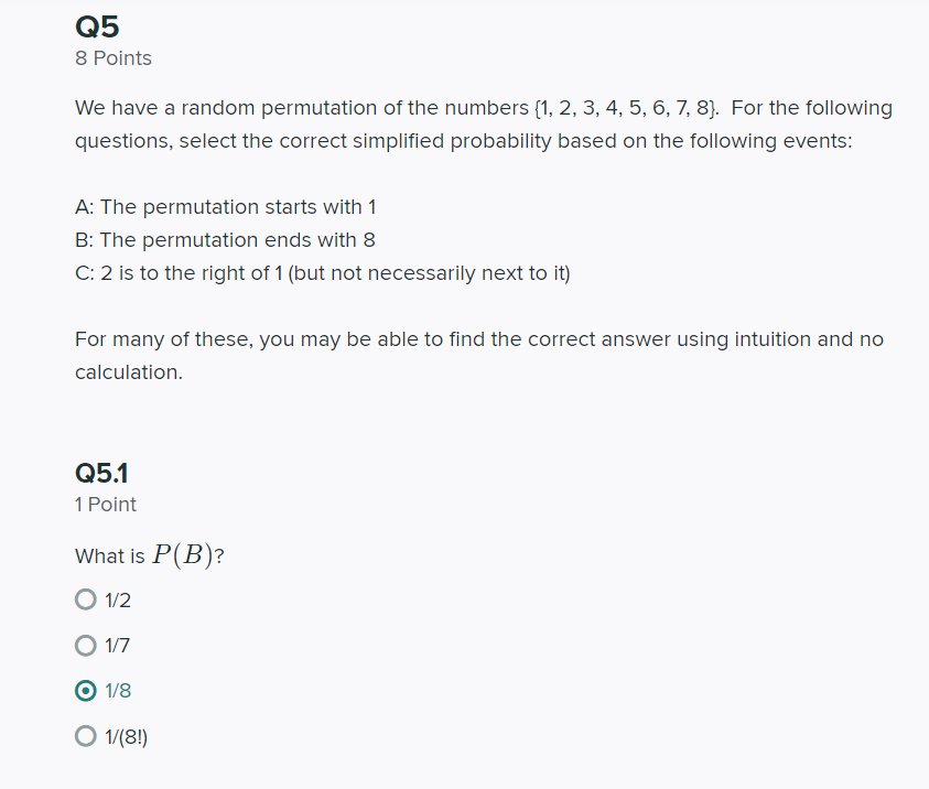 Solved Q5 8 Points We have a random permutation of the | Chegg.com