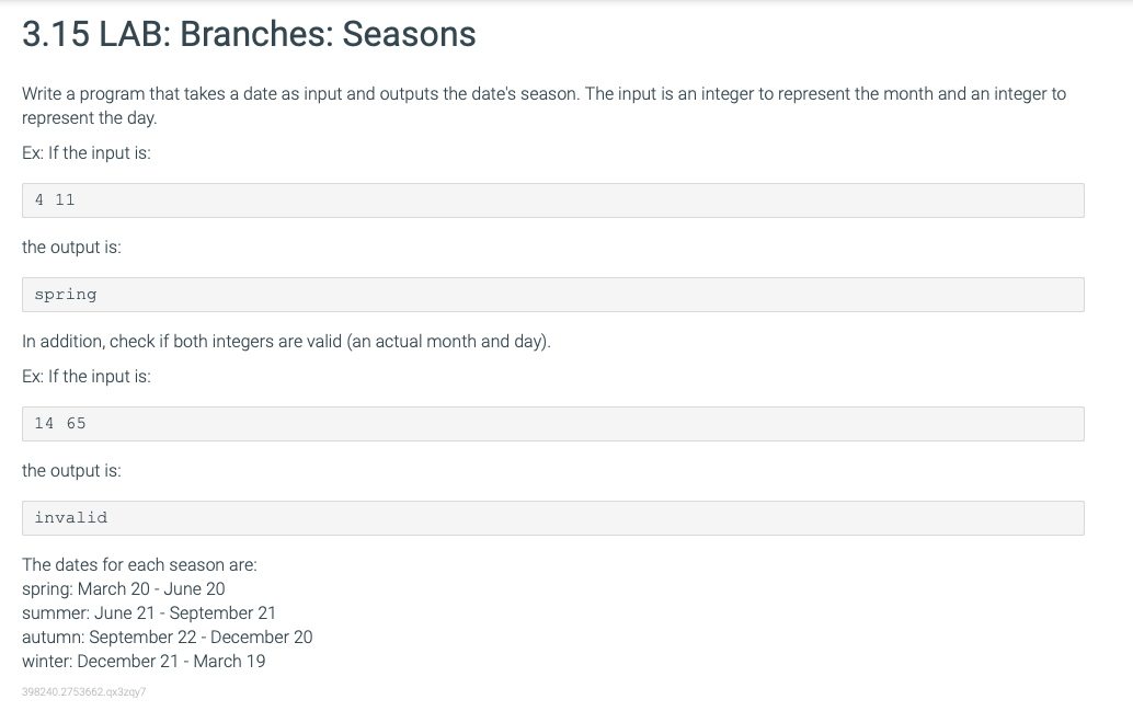 Solved 3 15 Lab Branches Seasons Write A Program That