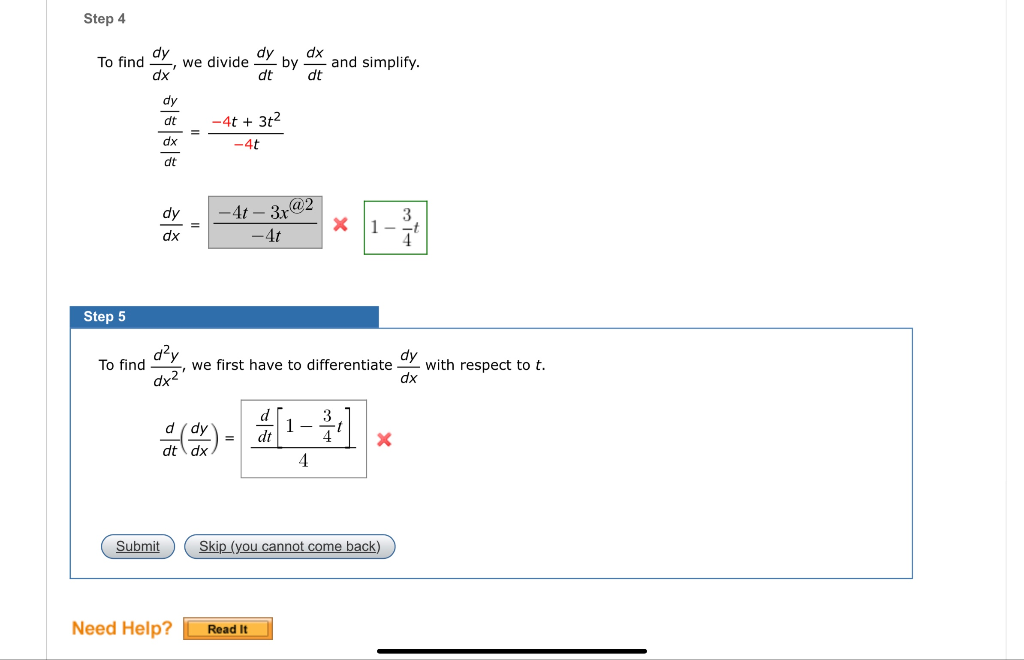Solved Step 4 To find dy dx dy dx we divide by dt dt and | Chegg.com