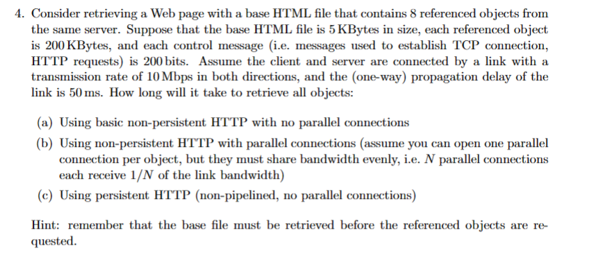Solved 4. Consider retrieving a Web page with a base HTML | Chegg.com