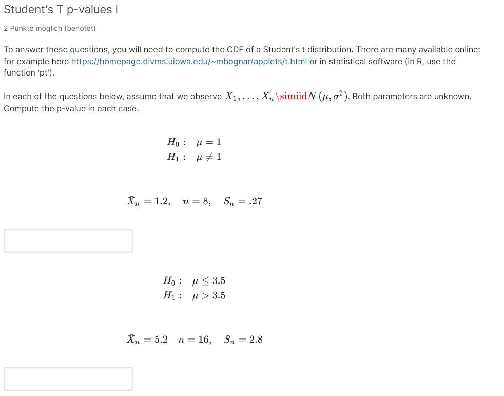 Solved Student's T p-values I 2 Punkte möglich (benotet) To | Chegg.com