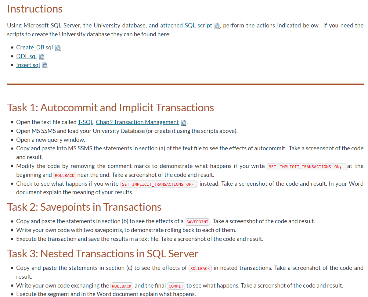 Instructions Using Microsoft SQL Server, the | Chegg.com