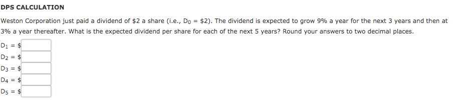 Solved DPS CALCULATION Weston Corporation just paid a | Chegg.com
