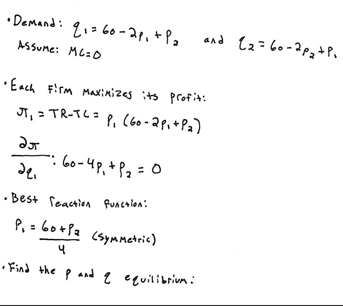 Solved Bertrand Model Differentiations: Assume the demand | Chegg.com