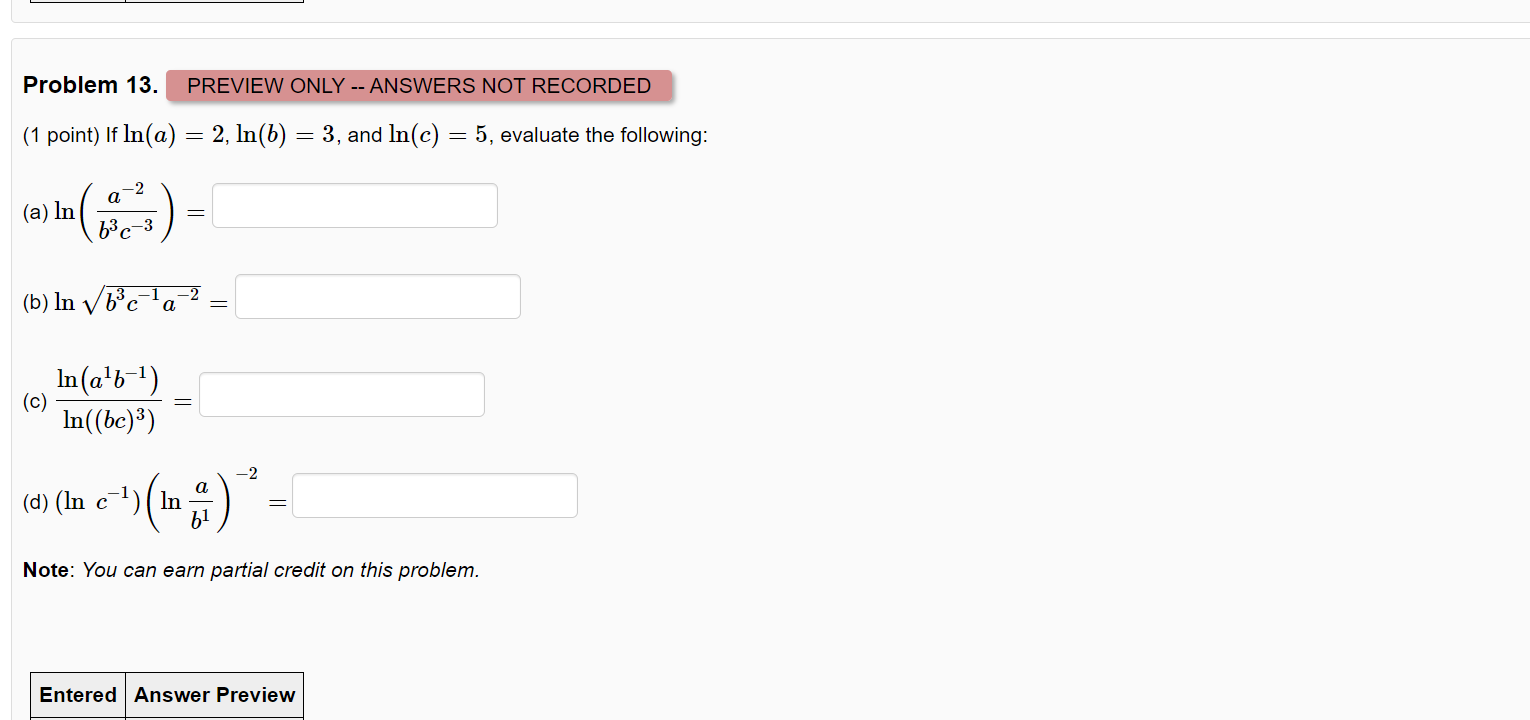Solved Problem 13. PREVIEW ONLY -- ANSWERS NOT RECORDED (1 | Chegg.com