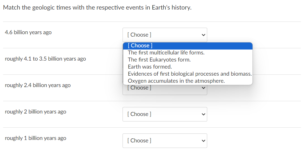 Solved Match the geologic times with the respective events | Chegg.com