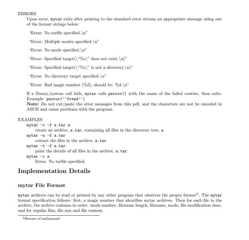 Solved Project 3: Tar (tape archive) File Manipulation | Chegg.com