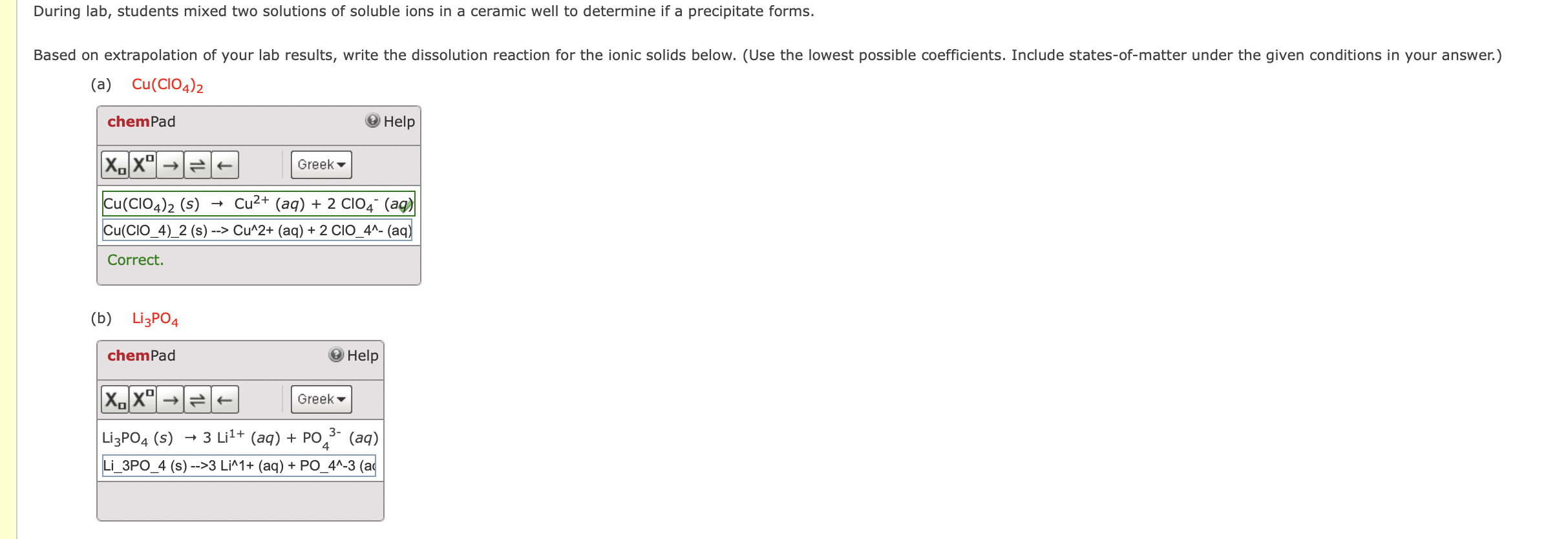 Solved During lab, students mixed two solutions of soluble | Chegg.com