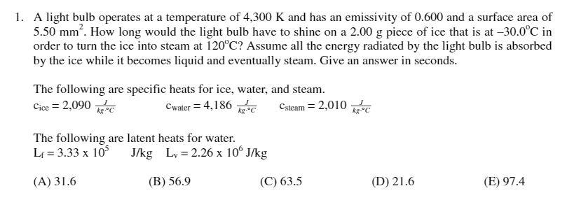 Solved 1. A light bulb operates at a temperature of 4,300 K | Chegg.com