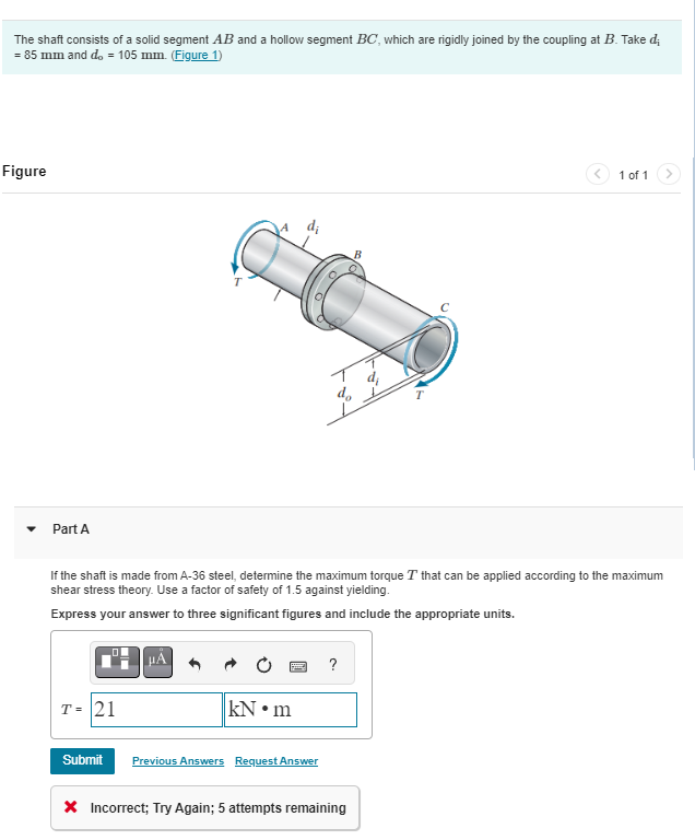 Solved The shaft consists of a solid segment ABAB and a | Chegg.com