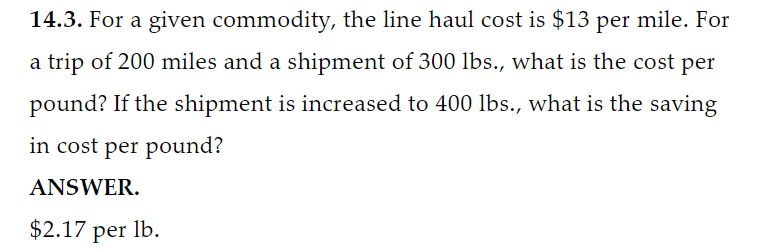 Solved 14.3. For a given commodity, the line haul cost is | Chegg.com