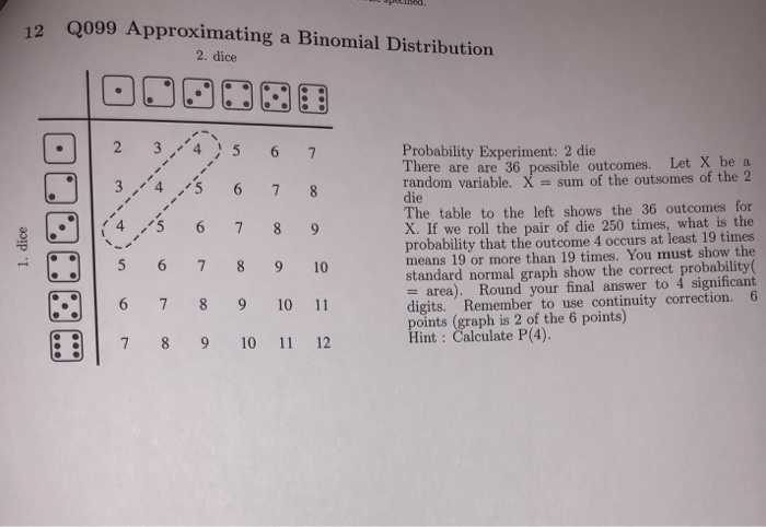 Solved 12 Q099 Approximating a Binomial Distribution 2. dice | Chegg.com