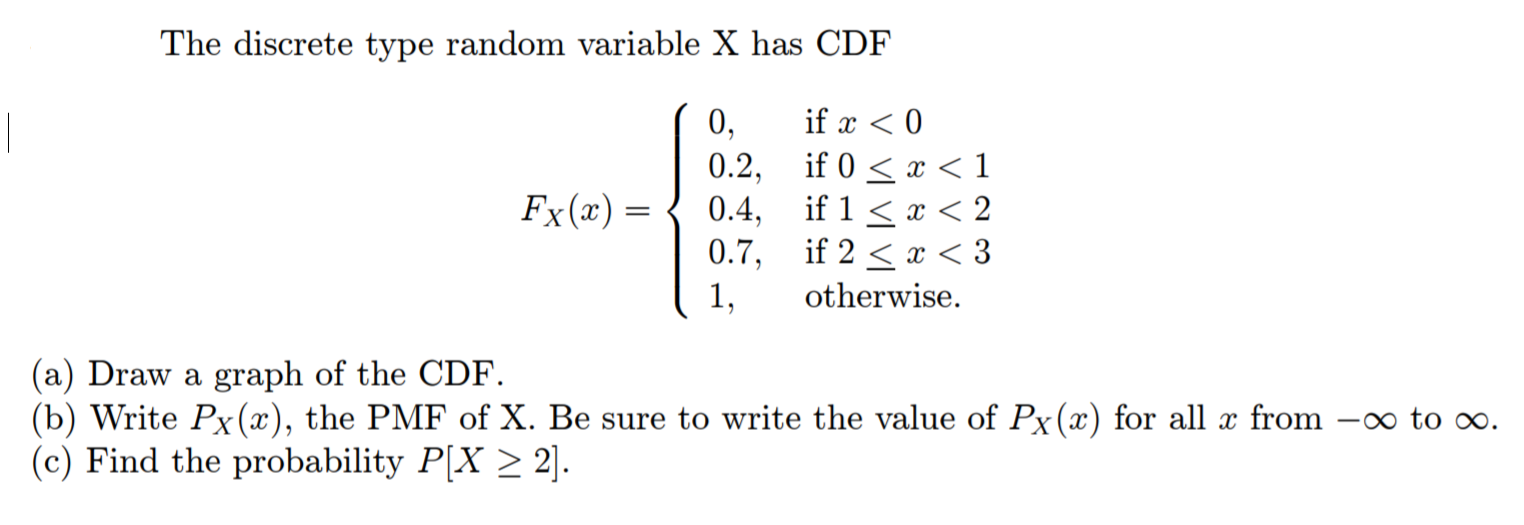 Solved The discrete type random variable X has CDF Fx(x) = | Chegg.com