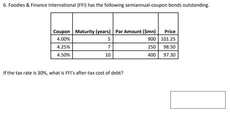 Solved 6. Foodies & Finance International (FFI) has the | Chegg.com