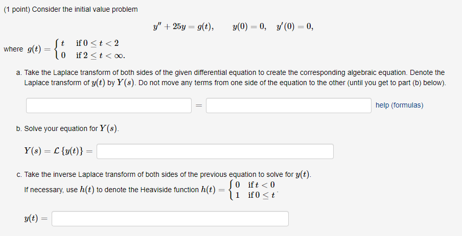 Solved (1 point) Consider the initial value problem y" + 25y | Chegg.com