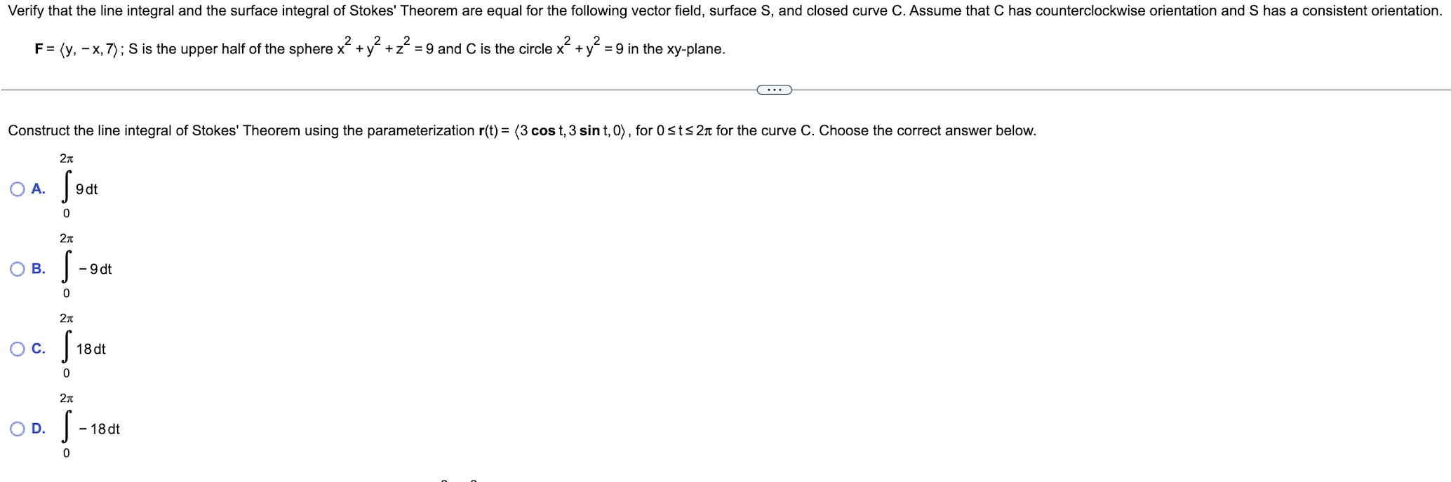Solved Verify that the line integral and the surface | Chegg.com