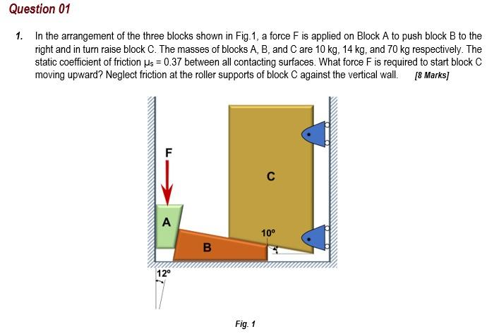 Solved Question 01 1. In the arrangement of the three blocks | Chegg.com