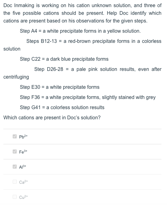 Solved Doc Inmaking is working on his cation unknown | Chegg.com