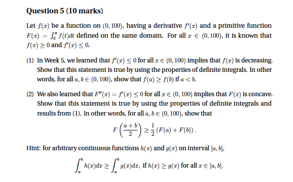Solved Question 5 (10 marks) Let f(1) be a function on | Chegg.com